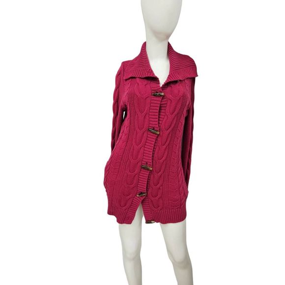 L.L. Bean | Sweaters | Ll Bean Fuscia Pink Toggle Cableknit Cardigan ...